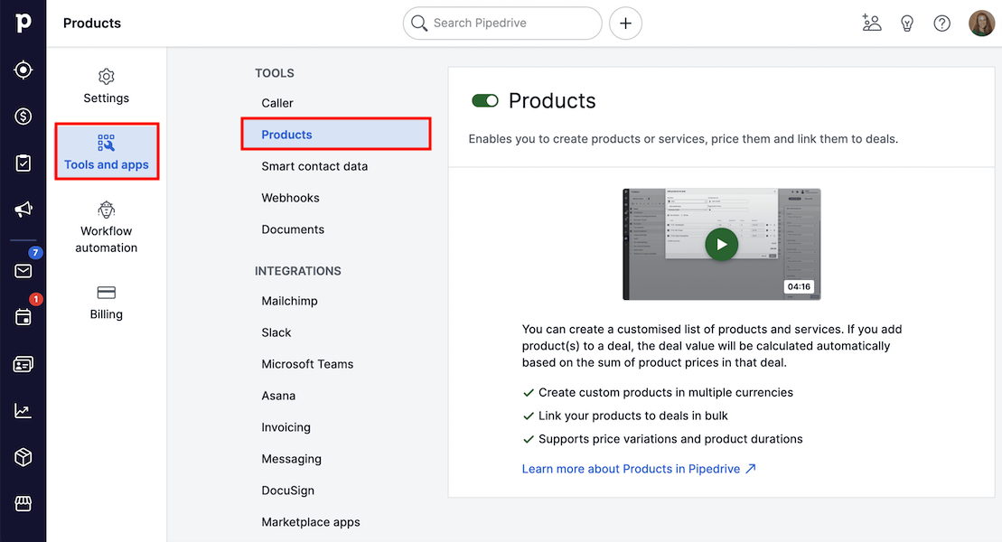 Products - Knowledge Base | Pipedrive